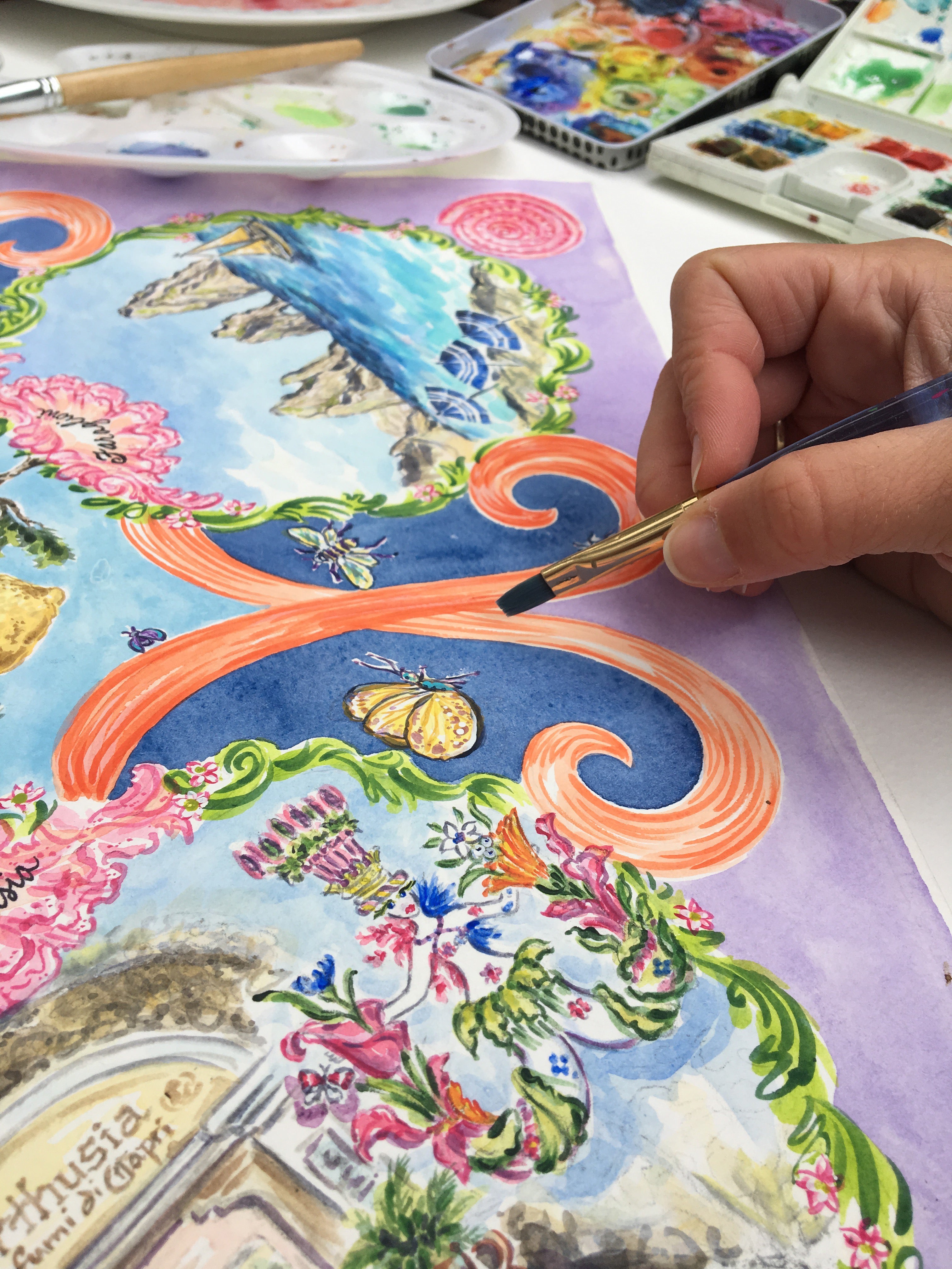 Watercolor Studio by Grey Hall Design ~ original silk scarf designs